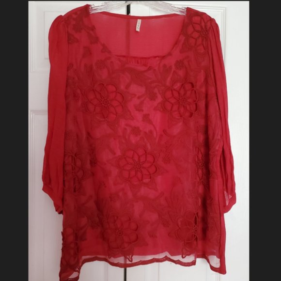 Tops | Ire Layered Maroon Top With Floral Embroidered Cutouts Xxl ...